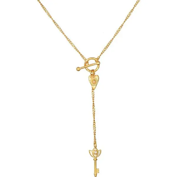 SATYA JEWELRY Promise To Love Heart Key Lariat Necklace - Gold