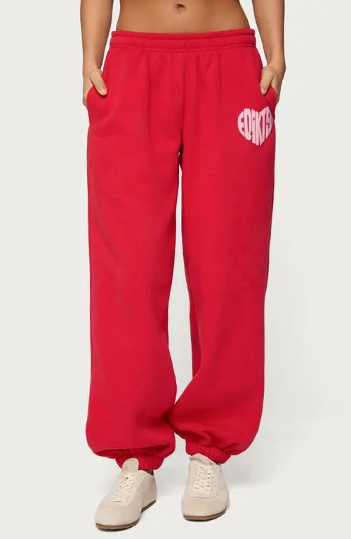 EDIKTED Fleece Logo Graphic Sweatpants - Red