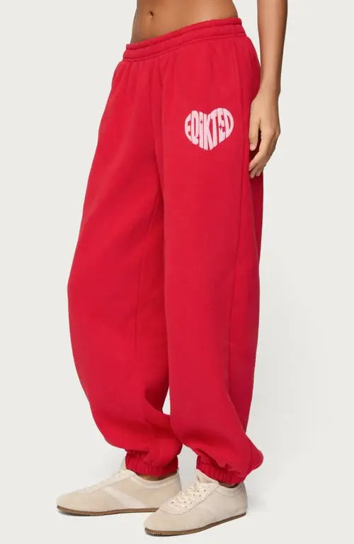 EDIKTED Fleece Logo Graphic Sweatpants - Red