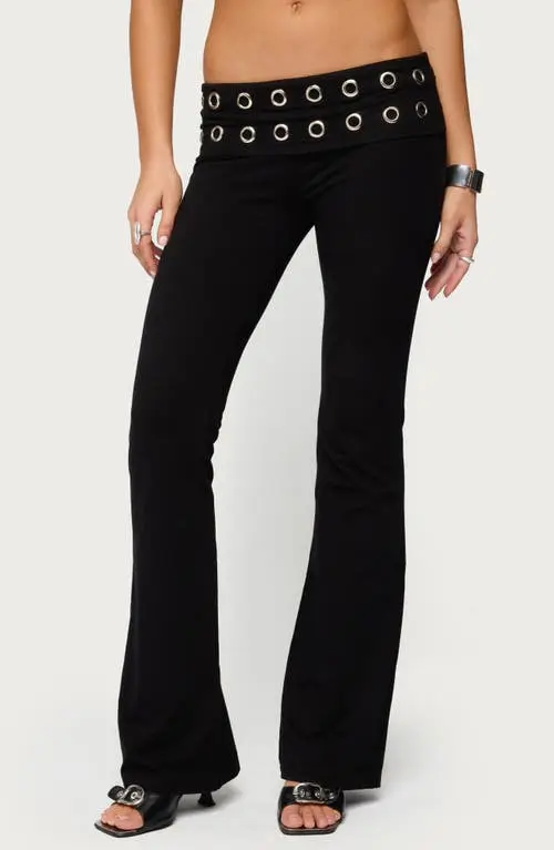 EDIKTED Grommet Foldover Low Rise Flare Pants