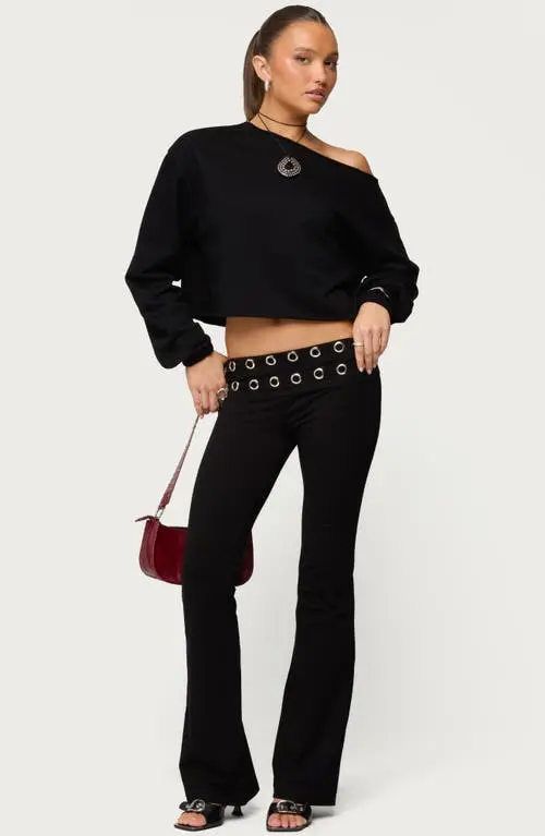 EDIKTED Grommet Foldover Low Rise Flare Pants