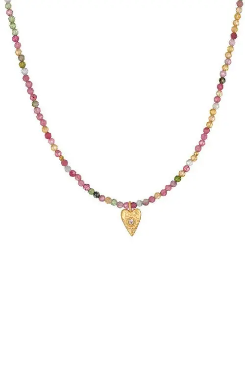 SATYA JEWELRY Aligned With Love Tourmaline Heart Choker Necklace - Pink
