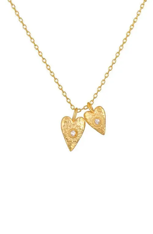 SATYA JEWELRY Sacred Connection White Topaz Lotus Heart Necklace - Gold