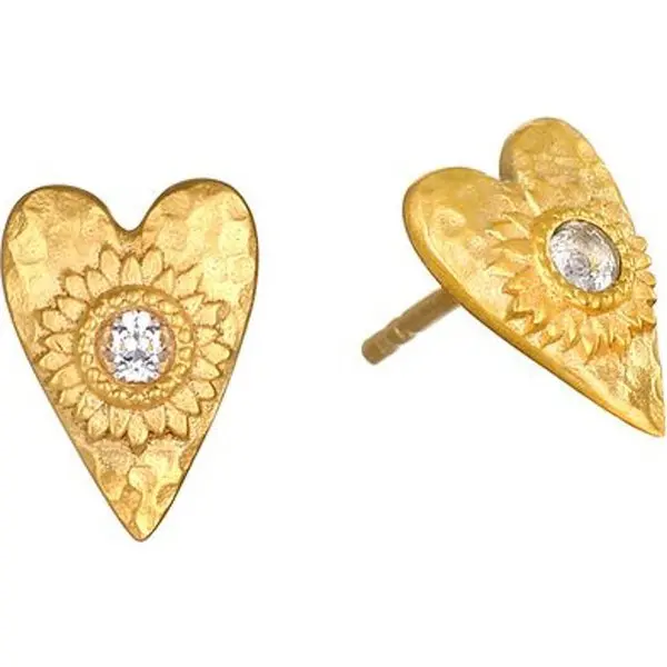 SATYA JEWELRY Sacred Connection Heart Lotus Stud Earrings - Gold