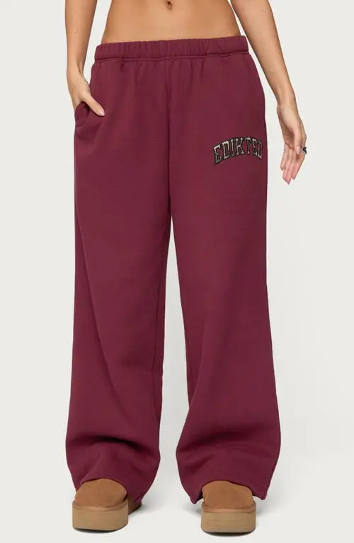 EDIKTED Embroidered Logo Wide-leg Sweatpants - Burgundy