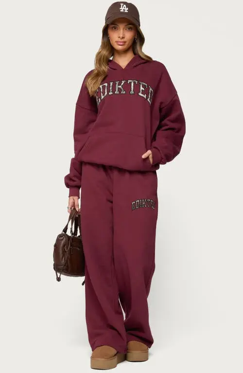 EDIKTED Embroidered Logo Wide-leg Sweatpants - Burgundy