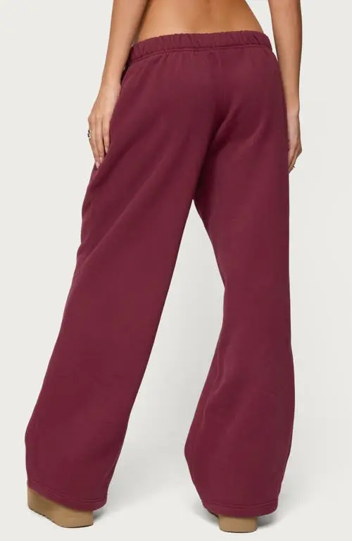 EDIKTED Embroidered Logo Wide-leg Sweatpants - Burgundy