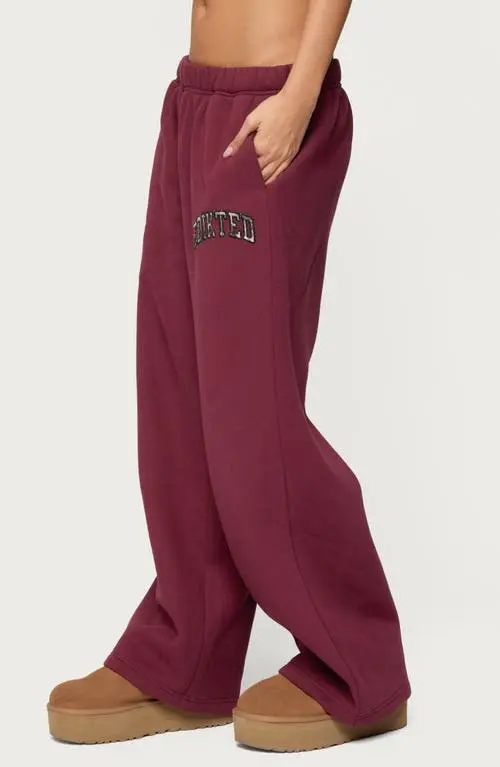 EDIKTED Embroidered Logo Wide-leg Sweatpants - Burgundy