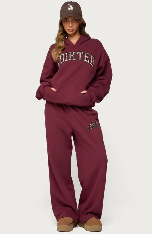 EDIKTED Embroidered Logo Wide-leg Sweatpants - Burgundy