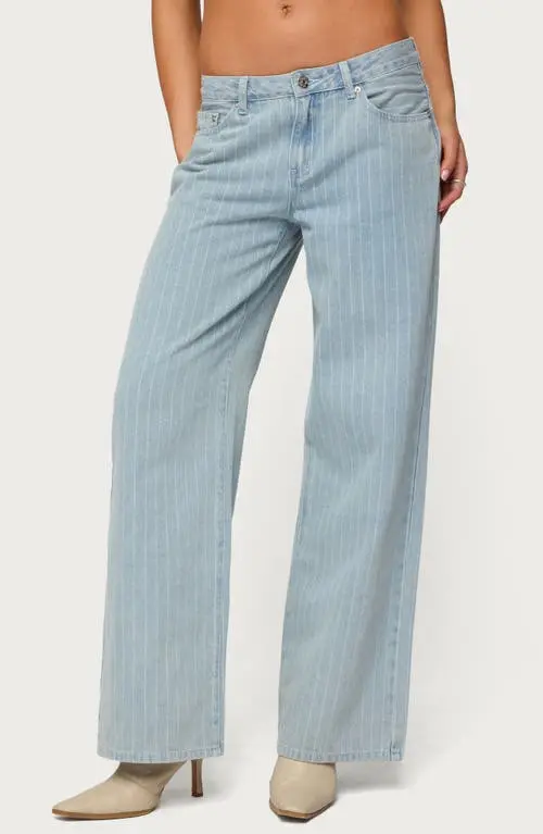 EDIKTED Pinstripe Low Rise Wide Leg Jeans - Light-blue-washed