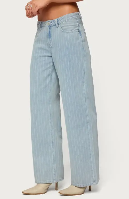 EDIKTED Pinstripe Low Rise Wide Leg Jeans - Light-blue-washed