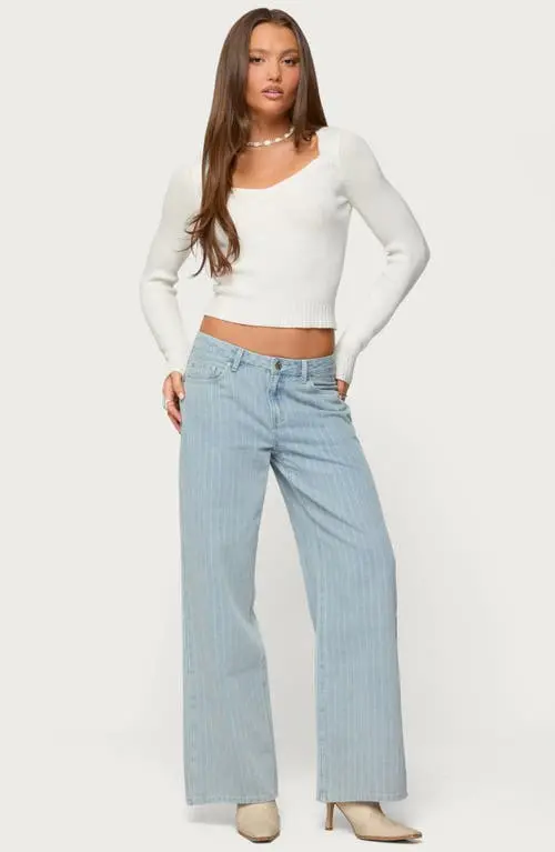 EDIKTED Pinstripe Low Rise Wide Leg Jeans - Light-blue-washed