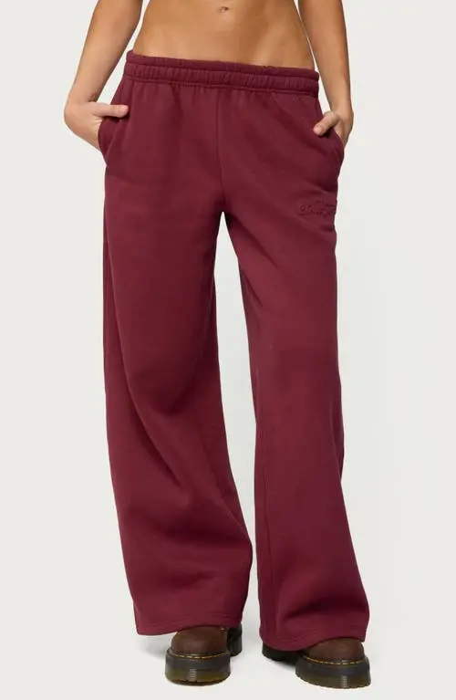EDIKTED Logo Wide Leg Sweatpants - Burgundy