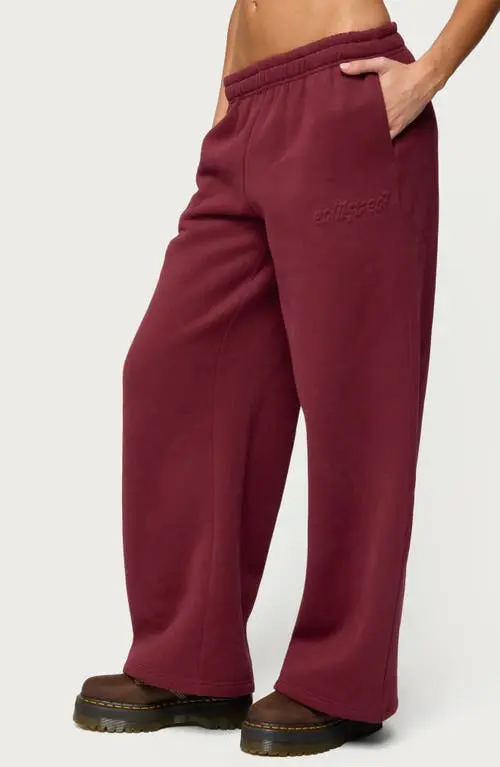 EDIKTED Logo Wide Leg Sweatpants - Burgundy