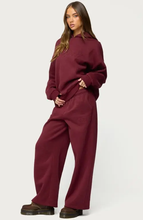 EDIKTED Logo Wide Leg Sweatpants - Burgundy