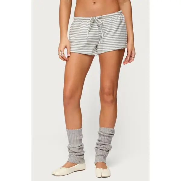 EDIKTED Jainee Striped Drawstring Shorts - Gray-melange