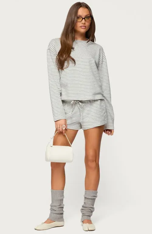 EDIKTED Jainee Striped Drawstring Shorts - Gray-melange