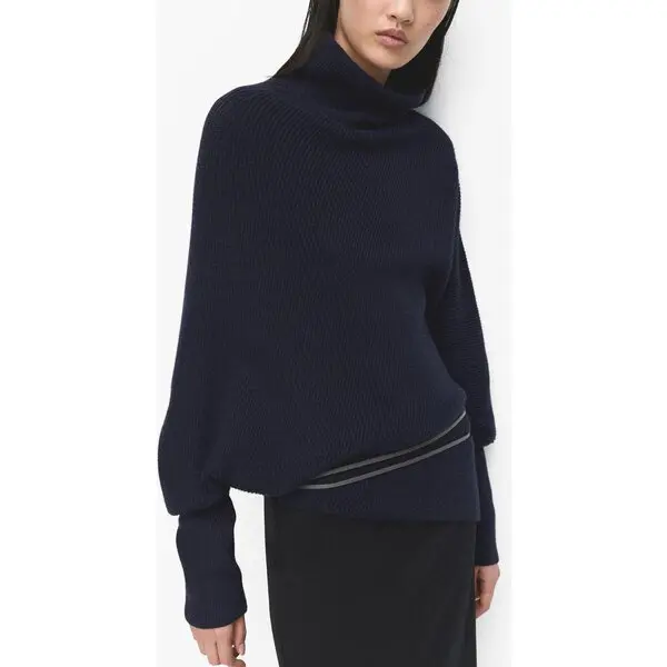 Mango Asymmetric Turtleneck Sweater - Navy