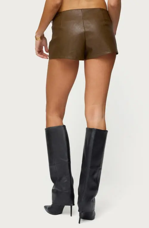 EDIKTED Reese Studded Faux Leather Microshorts - Brown