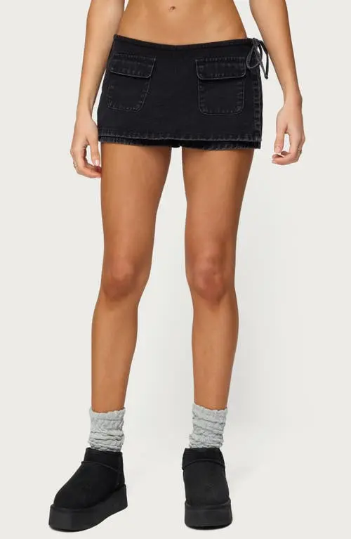EDIKTED Giselle Low Rise Denim Miniskirt - Black-washed