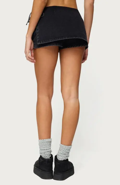 EDIKTED Giselle Low Rise Denim Miniskirt - Black-washed