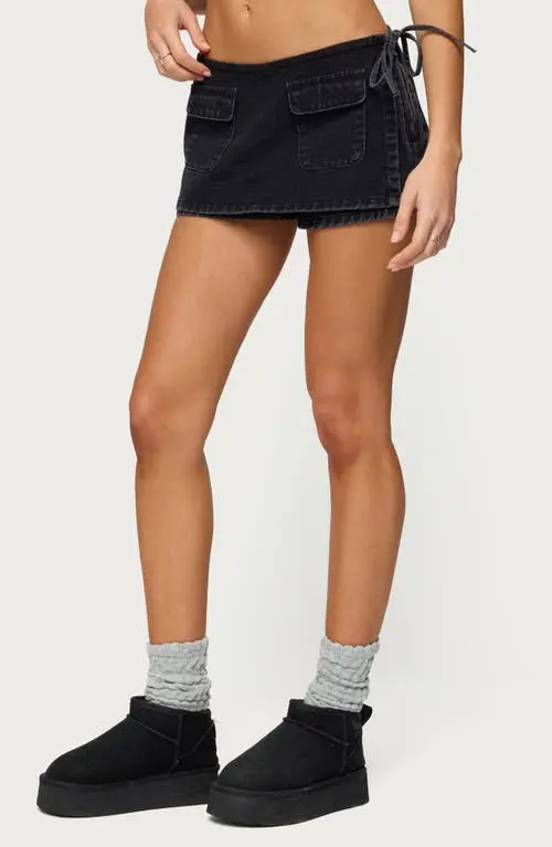 EDIKTED Giselle Low Rise Denim Miniskirt - Black-washed