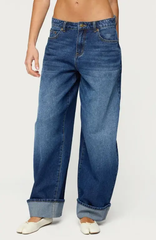 EDIKTED Kella Low-rise Baggy Wide Leg Jeans - Dark-blue-washed