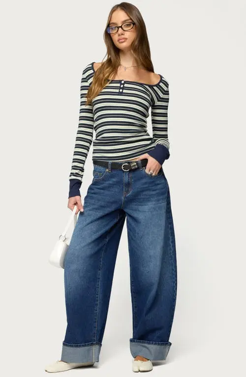 EDIKTED Kella Low-rise Baggy Wide Leg Jeans - Dark-blue-washed