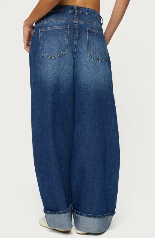 EDIKTED Kella Low-rise Baggy Wide Leg Jeans - Dark-blue-washed