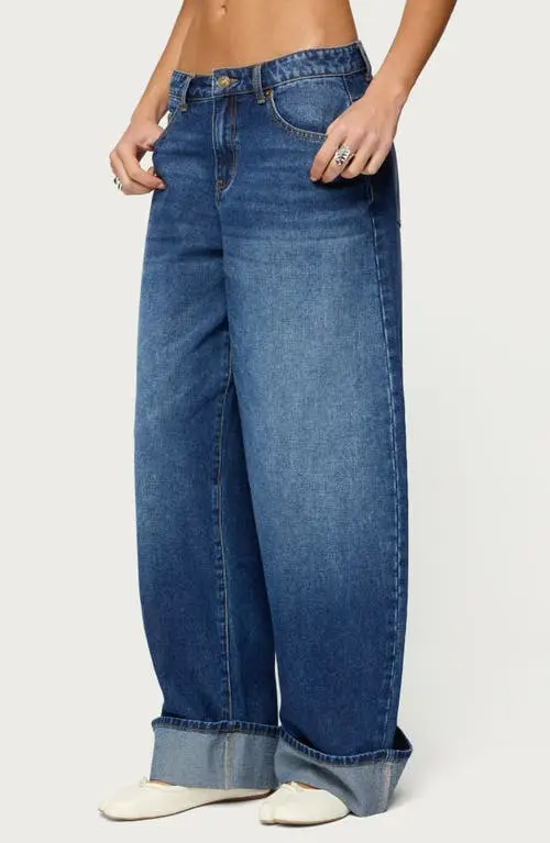 EDIKTED Kella Low-rise Baggy Wide Leg Jeans - Dark-blue-washed