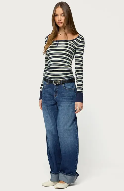 EDIKTED Kella Low-rise Baggy Wide Leg Jeans - Dark-blue-washed