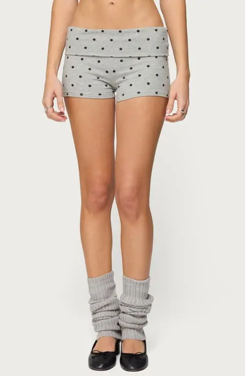 EDIKTED Chelsie Polka Dot Foldover Shorts - Gray-melange