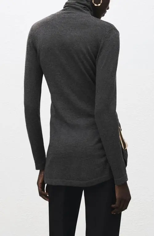 Mango Turtleneck Tunic With Brooch - Charcoal