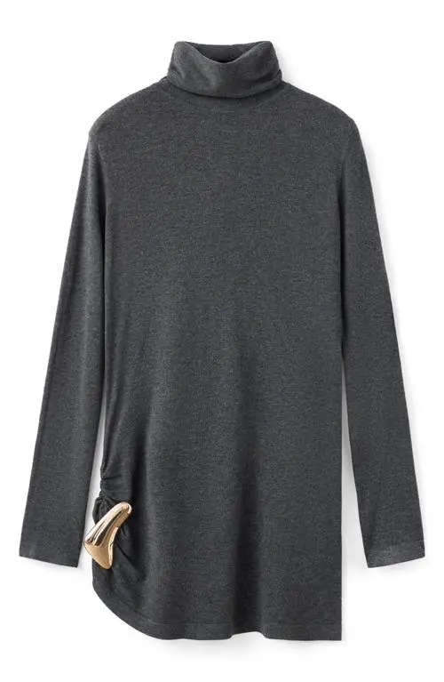 Mango Turtleneck Tunic With Brooch - Charcoal