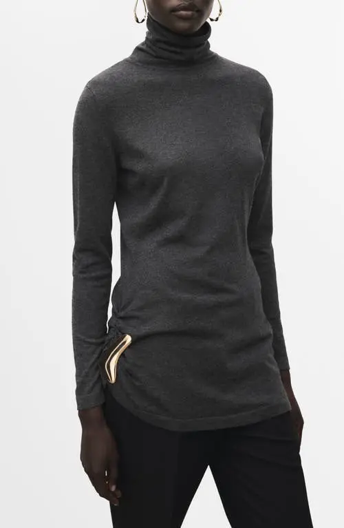 Mango Turtleneck Tunic With Brooch - Charcoal