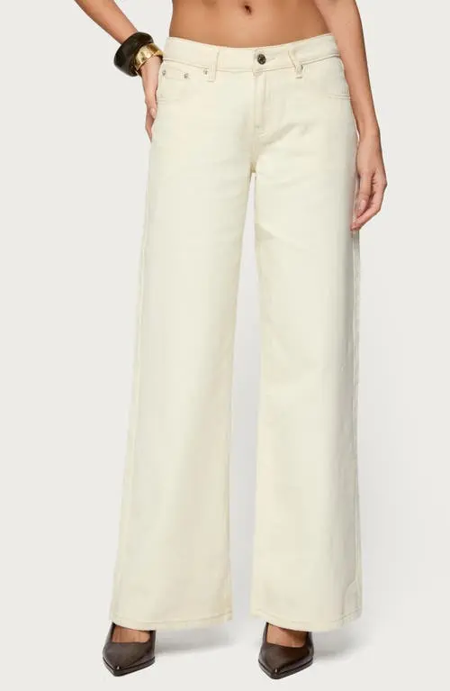 EDIKTED Roman Baggy Low Rise Wide Leg Jeans - Cream