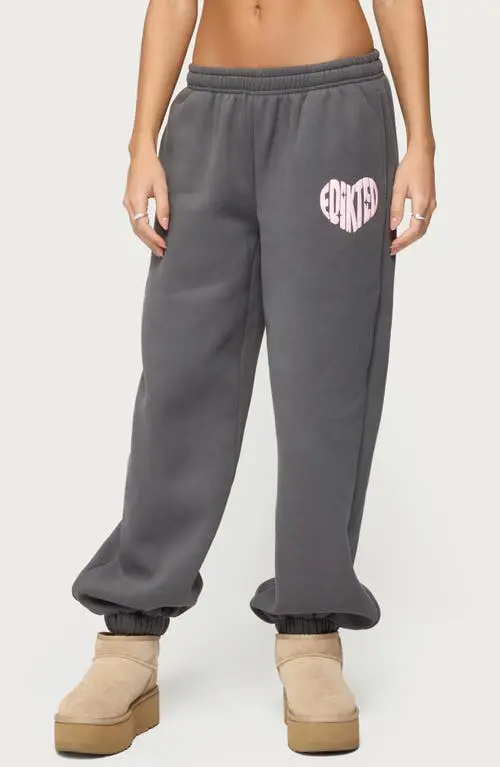 EDIKTED Fleece Logo Graphic Sweatpants - Dark-gray