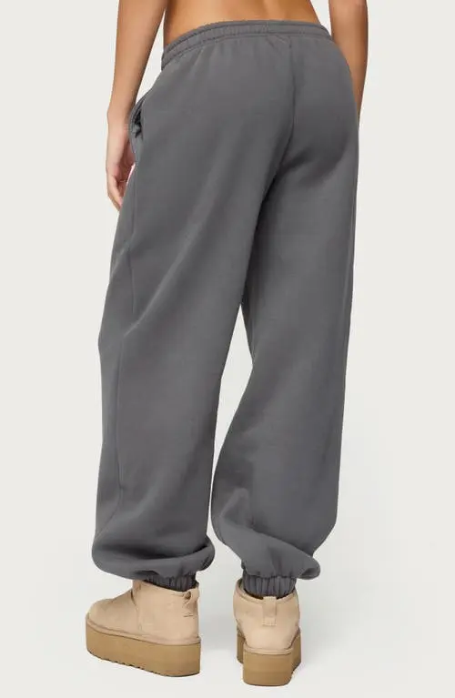EDIKTED Fleece Logo Graphic Sweatpants - Dark-gray