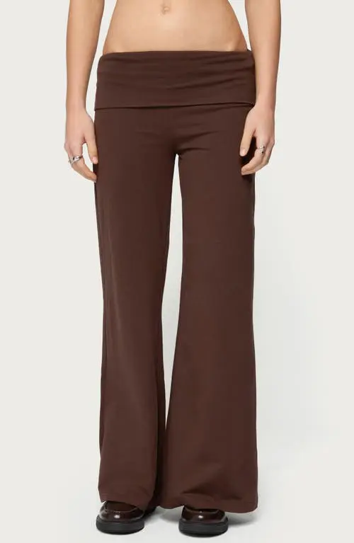 EDIKTED Wide-leg Cotton Pants With Fold-over Waistband - Brown