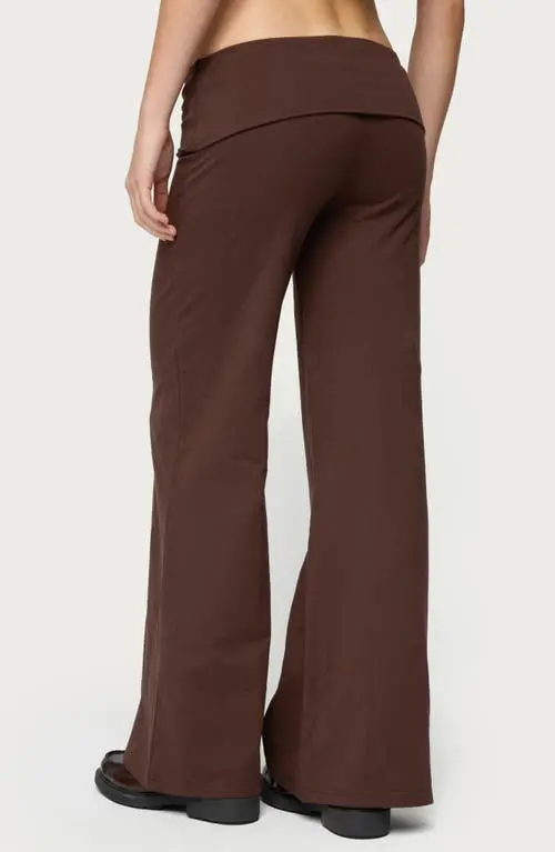 EDIKTED Wide-leg Cotton Pants With Fold-over Waistband - Brown