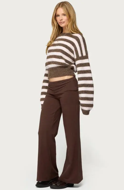 EDIKTED Wide-leg Cotton Pants With Fold-over Waistband - Brown