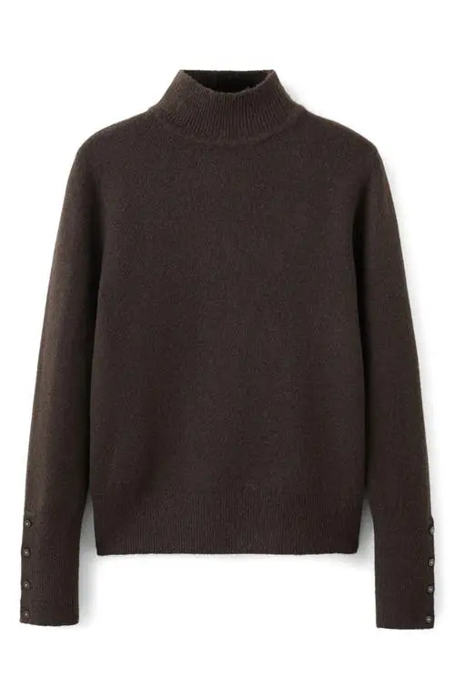 Mango Button Cuff Turtleneck Sweater - Chocolate
