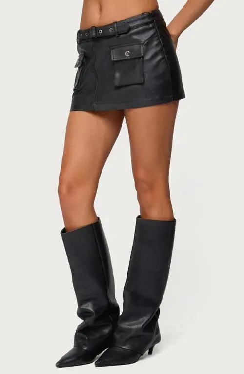 EDIKTED Belted Low Rise Faux Leather Cargo Skort