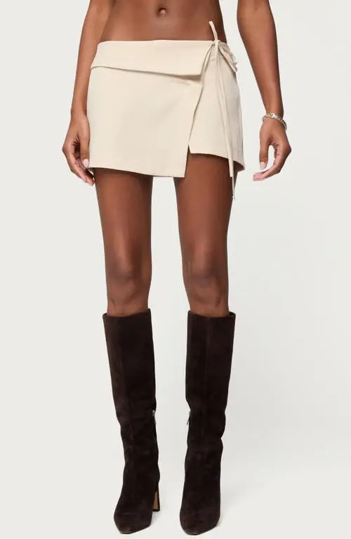 EDIKTED Asymmetric Wrap Mini Skirt - Beige