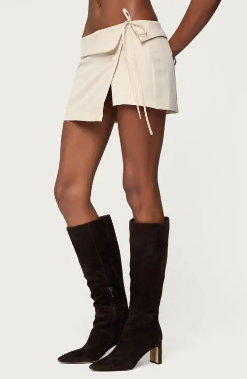 EDIKTED Asymmetric Wrap Mini Skirt - Beige