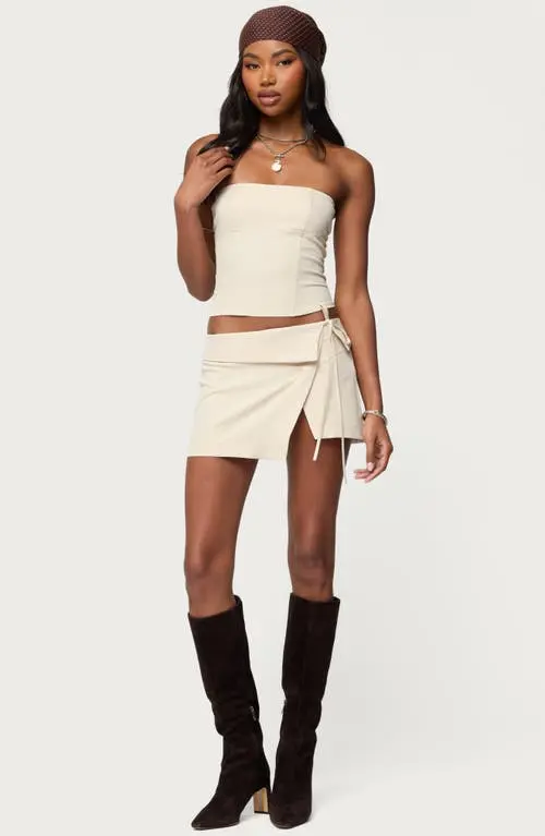 EDIKTED Asymmetric Wrap Mini Skirt - Beige