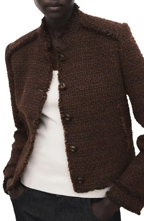 Mango Frayed Tweed Jacket - Brown