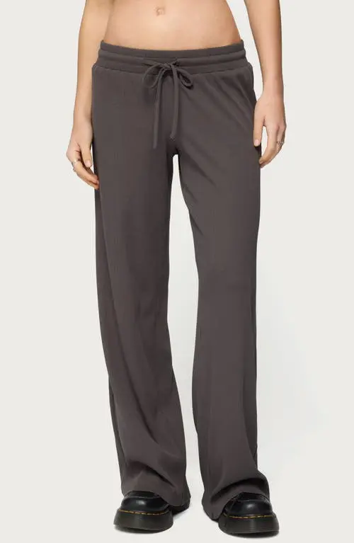 EDIKTED Cicilia Rib Drawstring Pants - Dark-gray