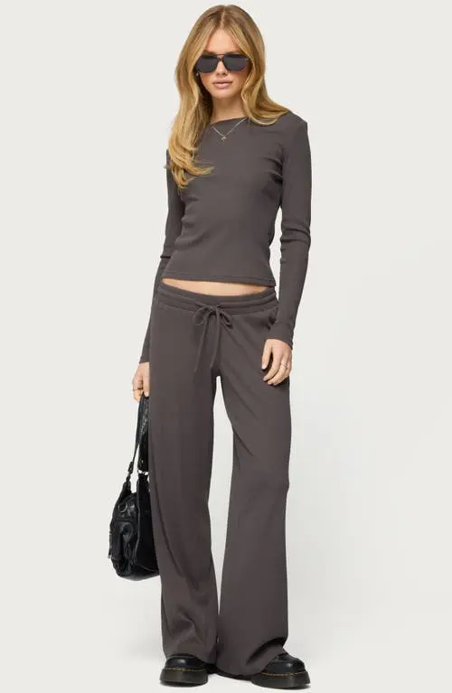 EDIKTED Cicilia Rib Drawstring Pants - Dark-gray