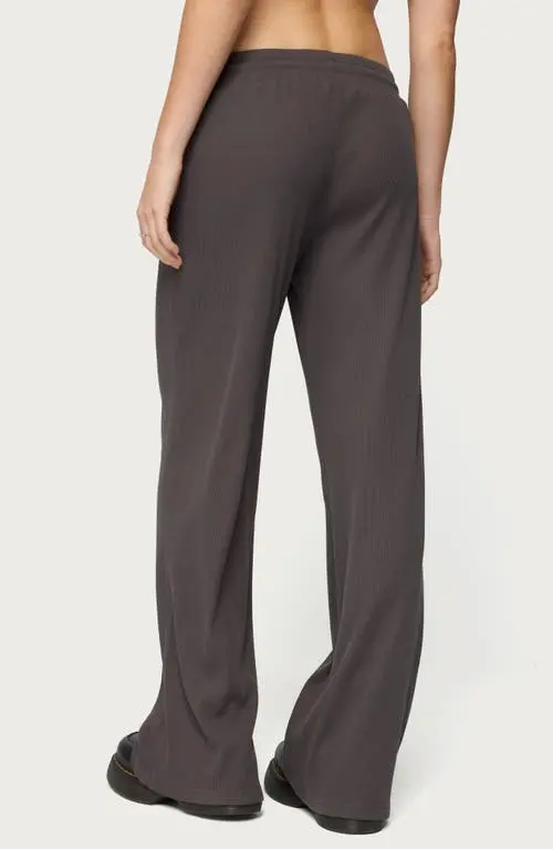EDIKTED Cicilia Rib Drawstring Pants - Dark-gray